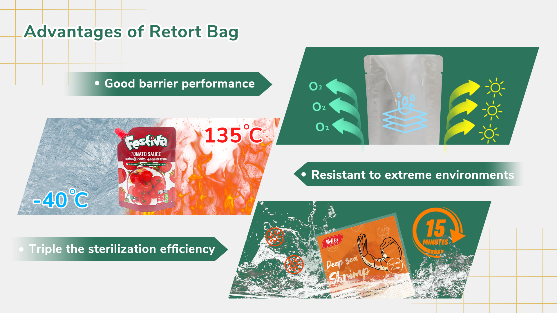 Retort Pouch example:121°C Sterilized 18-Month Shelf Life Solutions